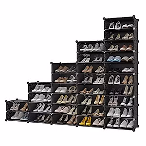 KOUSI 60-Pairs Shoe Rack for Entryway Shoe Storage Space Saver Plastic Shoe Organizer Narrow Standing Expandable for Heels, Boots, Slippers,Black