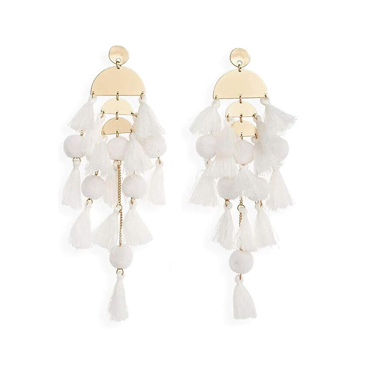 Boho Earrings for Women White Tassel Earrings Long Dangle Statement Earrings Handmade Summer Beach Jewelry for Vocation