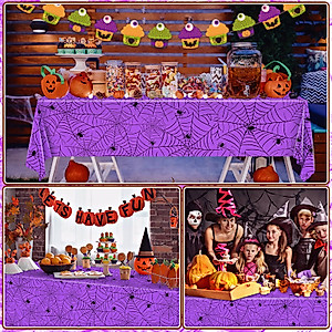 Miucat 3Pcs Halloween Tablecloth, Halloween Table Cloth Spider Web Table Cloths Halloween Plastic Tablecloth Halloween Tablecloth Disposable for Halloween Party Decorations 54" x 108" (Purple)