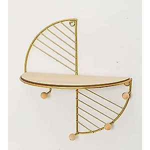 JOSON Bedroom Half Round Wall Mounted Floating Shelf for Bedroom, Living Room, Office Metal Geometric Hanging Shelf（Gold）