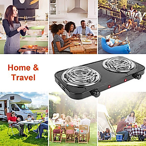 TeqHome Hot Plate, 2000W Portable Electric Stove for Cooking with 5 Levels Adjustable Temperature & Dual Control, Countertop Double Coil Burner Cast Iron Cooktop for All Cookwares Home Camp RV (Black)