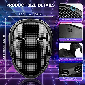 Funle Led Mask with App Controlled,Programmable LED Halloween Mask,Digital Mask for Costume Cosplay Party Masquerade