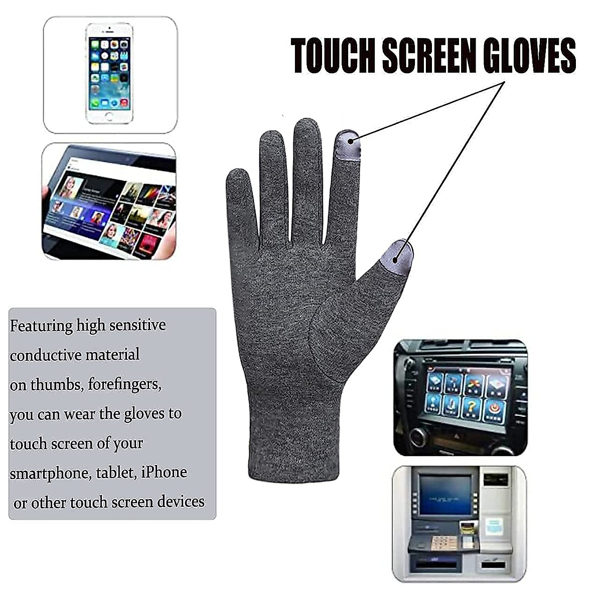 Tomily Womens Touch Screen Phone Fleece Windproof Gloves Winter Warm Wear (Gray)