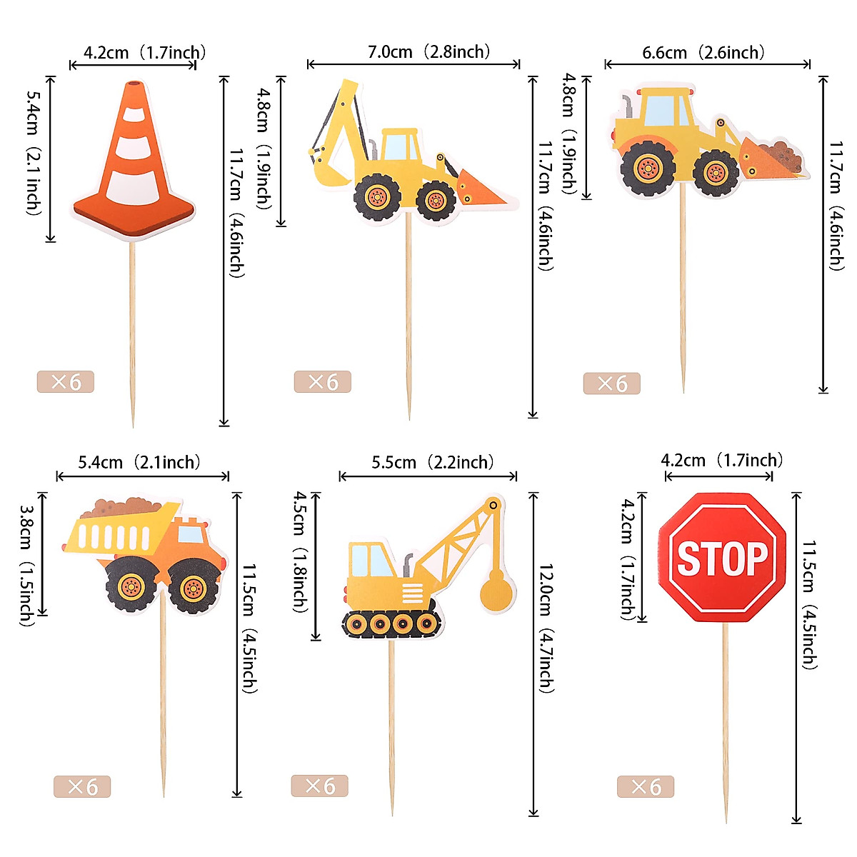 36 PCS Construction Cupcake Toppers Stop Sign Dump Truck Excavator Tractor Party Cake Food Picks Decorations for Construction Theme Baby Shower Kids Birthday Party Supplies