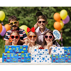 BOLIANNE Reversible Birthday Wrapping Paper for Boys Girls Kids Adults Baby Shower - Colorful Happy Birthday Gift Wrap Paper for Party - Gift Wrapping Paper Roll, 17.7 Inch X 33 Feet, High Gloss