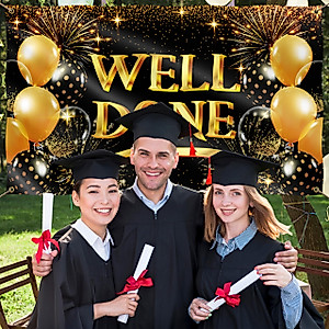 Well Done Banner - Congratulations Banner - Congratulations Decorations - Congrats Banner - We are so Proud of You Banner - Graduation Banner - Graduation Decorations - 5ft x 3ft (Black & Gold)