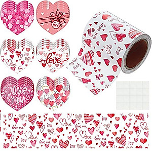 33ft Valentine Heart Bulletin Board Borders Valentine's Day Borders with 24 Pieces Hearts Mini Cutouts and 24 Glue Point Dots, 6 Patterns for Classroom Decoration Valentine's Day