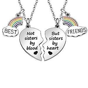 Maxforever Best Friends Gifts Best Friends 2 Split Heart Necklaces Friendship Jewelry Birthday Christmas Gifts for Best Friends (Not sisters by blood but sisters by heart)
