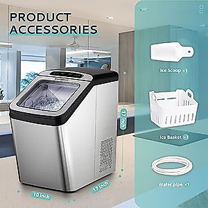 EUHOMY Nugget Ice Maker Countertop, 30lbs/Day, 2 Way Water Refill, Self-Cleaning Pebble Machine with 3Qt Reservoir, Ideal for Home, Office, Bar, and Party. (Silver)