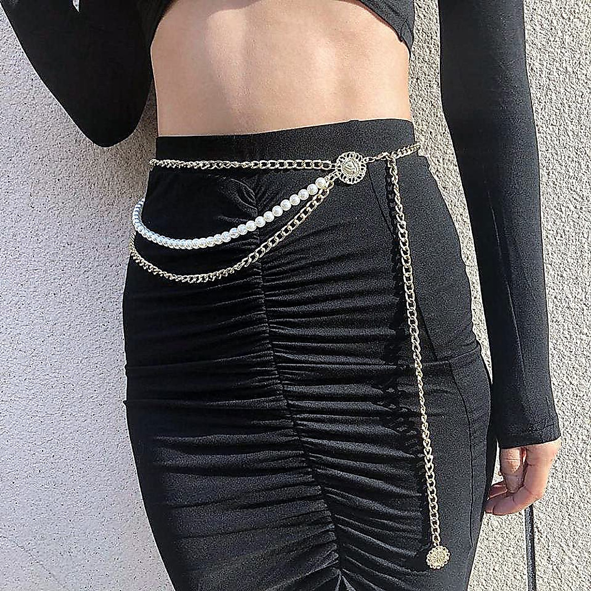 Zehope Layered Waist Chain Gold Belly Chain Peal Dresses Chain Body Chain Accessories Jewelry for Women