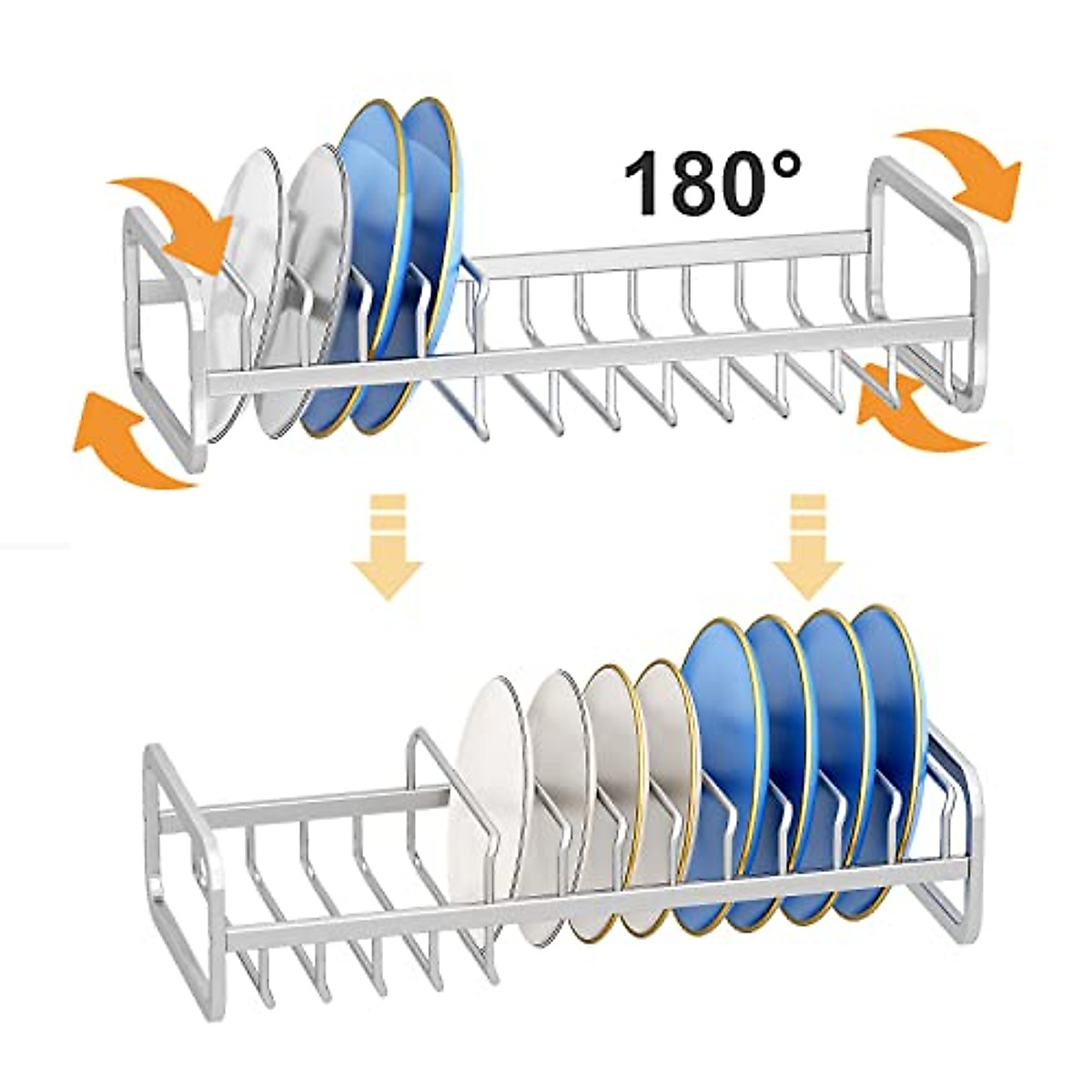 Small Dish Drying Rack, Aluminum Dish Rack with Utensil Holder, Anti-rust Dish Racks for Kitchen Counter Multifunctional Dish Drainer with Drainboard, Drying Rack for Dishes, Knives, Spoons, and Forks
