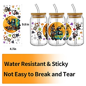 UV DTF Cup Wrap Transfer for Glass 16oz,12 Sheetes Horror UV DTF Transfers Stickers Cup Decals, Rub on Transfers Cup Stickers for Crafts, Ready to Apply, Permanent Adhesive, No Heat Needed