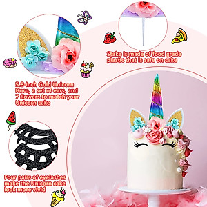 Unicorn Cake Topper Handmade Rainbow Horn Unicorn Cake Topper Unicorn Happy Birthday Party Decoration Supplies Magic Reusable Cake Topper with Eyelashes and Stack for Girls Kid Women, 5.8 Inch