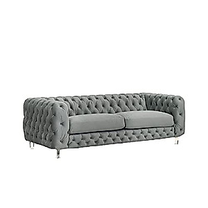 Iconic Home Modern Contemporary Tufted Velvet Down-Mix Cushons Acrylic Leg Sofa, Grey