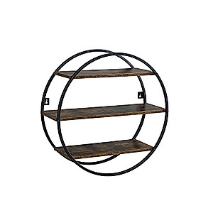 MUSEHOMEINC Floating Shelves for Wall Decors with 3 Tier Decorative Geometric Circle Metal, Wooden Wall Mounted Shelves for Bedroom, Living Room Or Bathroom, Rustic Farmhouse Decor/Small Shelf