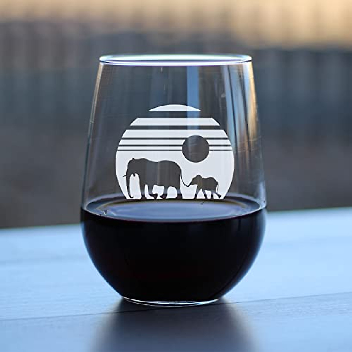 Elephant Sunset Stemless Wine Glass - Animal Safari Themed Gifts - Fun Decor with Elephants for Women and Men - Large 17 Oz Glasses