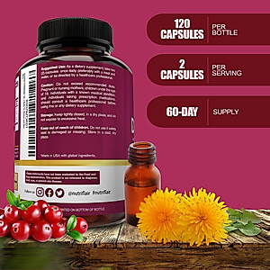 NutriFlair D-Mannose 1200mg, 120 Capsules - with Cranberry and Dandelion Extract - Natural Urinary Tract Health UTI Support - Best D Mannose Powder - Flush Impurities, Detox Body, for Women and Men