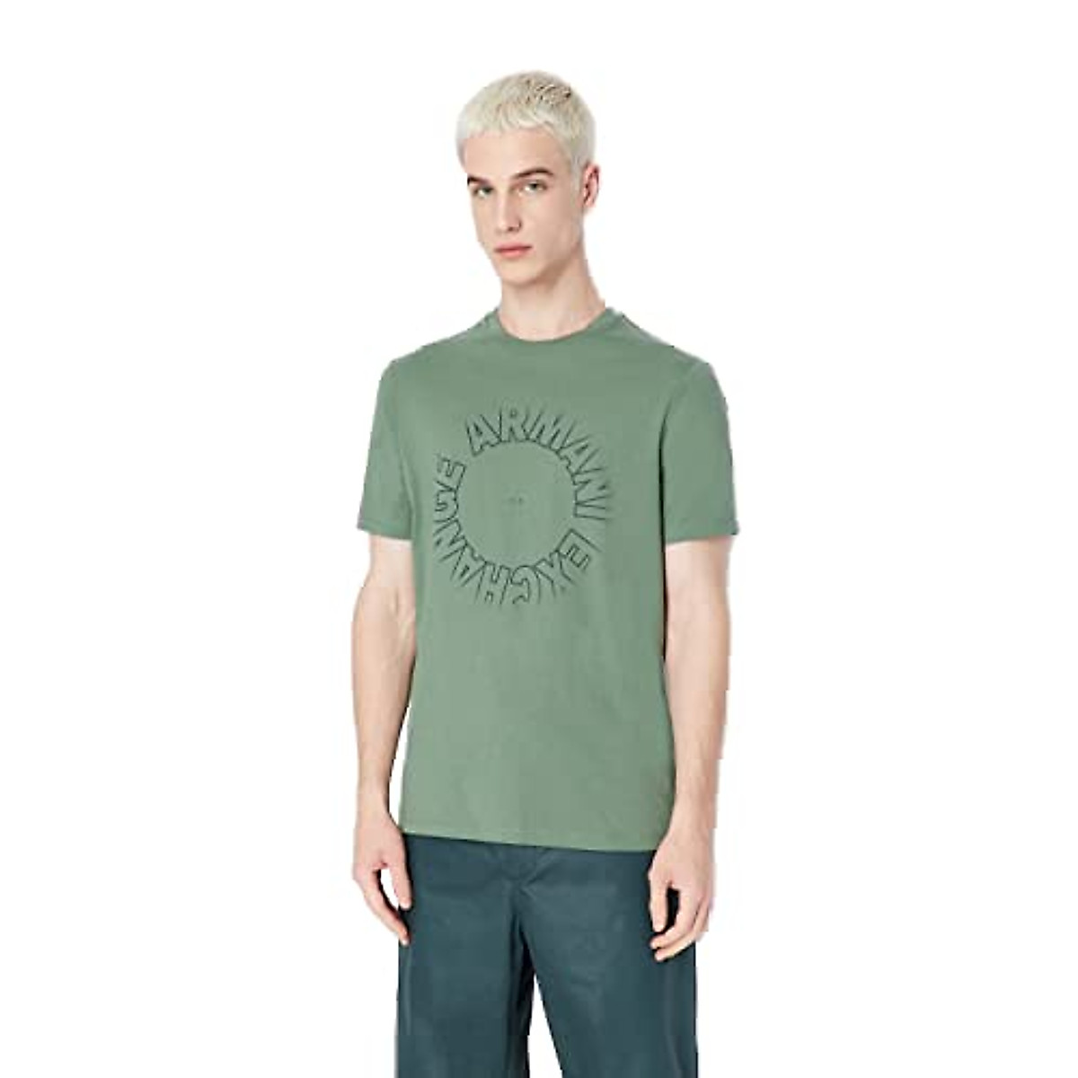 A|X ARMANI EXCHANGE Men's Exchange Circle Armani Logo Tee, Duck Green, XX-Large