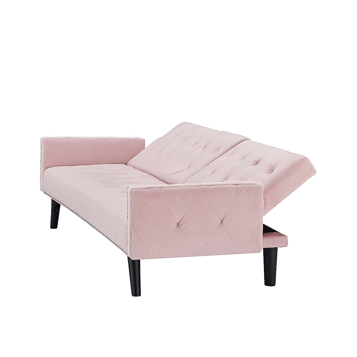 WINWOL Convertible Sofa Bed Products Faux Leather Upholstered Modern Convertible Folding Futon Sofa Bed Foldable Sofa Bed Metal Legs, 2 Cupholders (Pink)