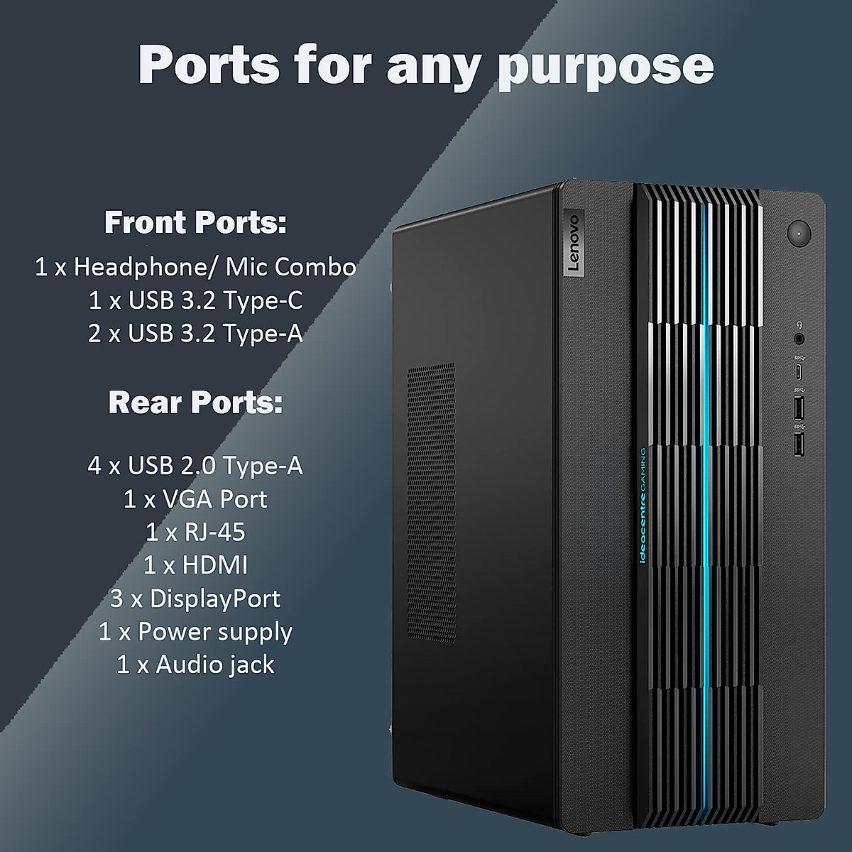 Lenovo IdeaCentre 5i Gaming Desktop, 12th Gen Intel Core i7-12700, Geforce RTX 3060, 32GB RAM, 1TB PCIe SSD + 2TB HDD, Wi-Fi 6, DisplayPort, HDMI, Windows 11 Home, Black