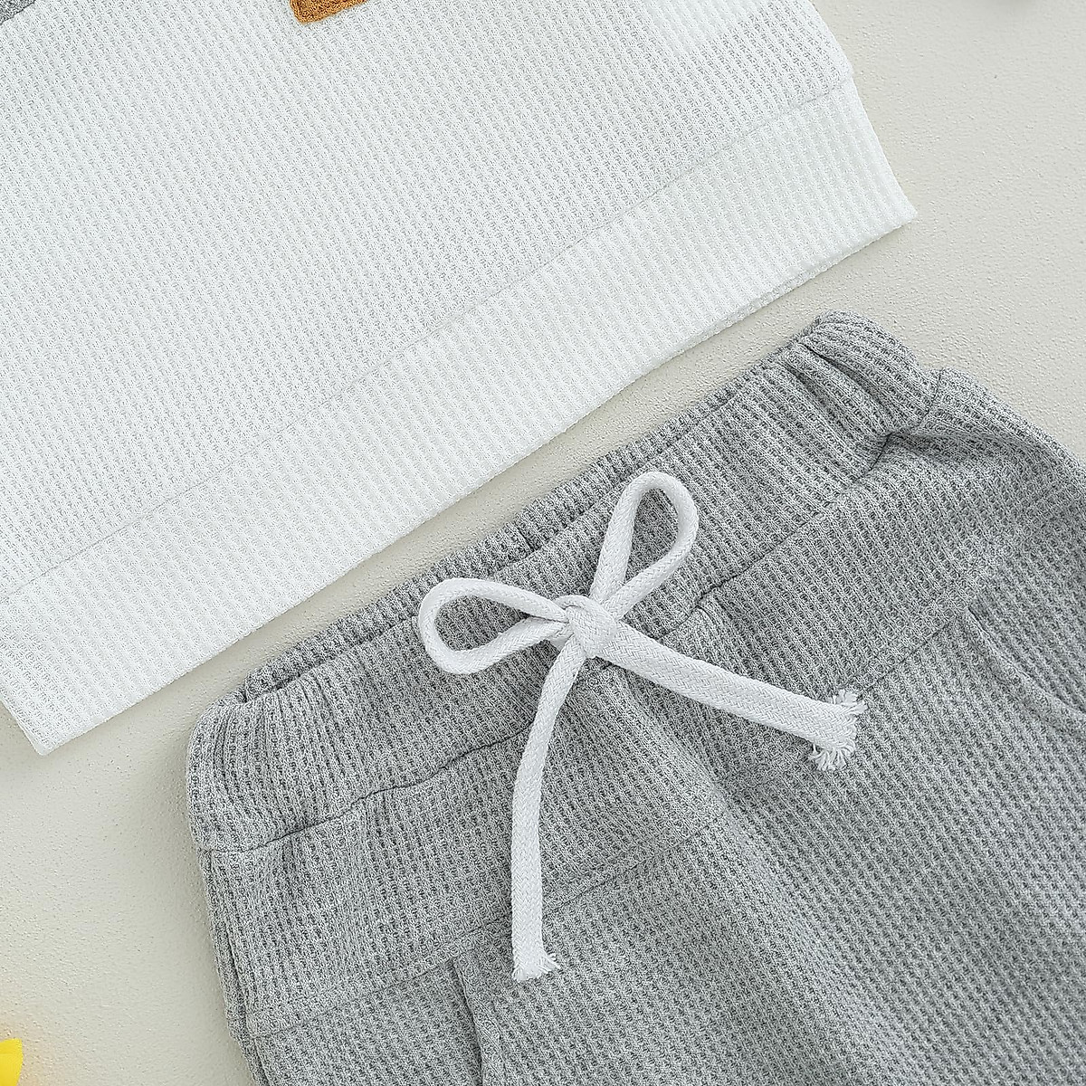 One opening 0-3T Toddler Baby Boy Clothes Patchwork Waffle Sweatshirt Pullover Shirt Top Long Pants Infant Boy Fall Winter Outfit (Gray, 0-6 months)