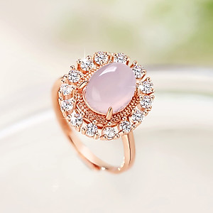 Carnelian 14K Gold Plated Women's Ring/Girls Personalized Gemstone Ring with Diamonds/Open Adjustable Ring/Suitable to Wear for Birthday Party, Prom, Brass Plated Gold, Chalcedony