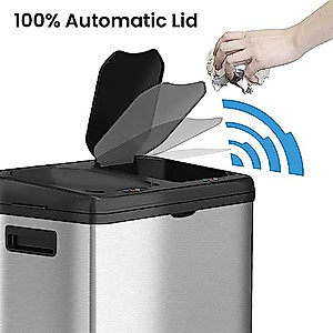 iTouchless 16 Gallon Touchless Trash Can and Recycle Bin, Stainless Steel, Dual-Compartment (8 Gal each), Kitchen Recycling and Garbage