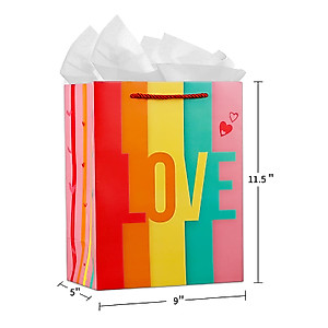 D4DREAM Love Gift Bag for Valentine's Day Medium Gift Bag with Tissue Paper 11" Valentine's Day Paper Gift Bags with Handle Gift Bag with Love Design for Valentines Day Anniversary, Valentines Day, Grooms Gift