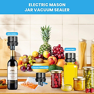 Mason Jar Vacuum Sealer, Upgrade 3-in-1 Mason Jar Vacuum Sealer Kit for Wide Mouth and Regular Mouth Mason Jars, Automatic Vacuum Sealer for Jars Food Storage, Vacuum Bags, Can Opener
