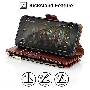 Antsturdy Compatible with Samsung Galaxy A13 5G Case Wallet with Card Holder Women Men Phone Case RFID Blocking PU Leather Flip Folio Shockproof Cover Wrist Strap Zipper Credit Card Slots,Brown