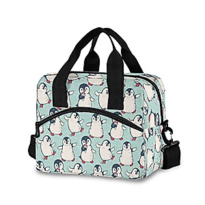 Cute Penguins Reusable Insulated Lunch Bag Lunch Tote Bag for Women Men,Animals Cooler Bag Lunch Box Container with Adjustable Shoulder Strap for Picnic School Work Office