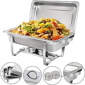 HONHPD Upgrade 8 Qt 4 Pack Full Size Stainless Steel Chafing Dishes Buffet Set,Silver Rectangular Catering Chafer Warmer Set with Trays Pan Lid Folding Frame for Kitchen Party Banquet Dining,Thickened