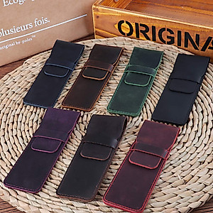 Daimay Leather Pen Case Holder Handmade Fountain Multi Pens Pouch Crazy Horse Leather Pen Protective Sleeve Cover – Brown