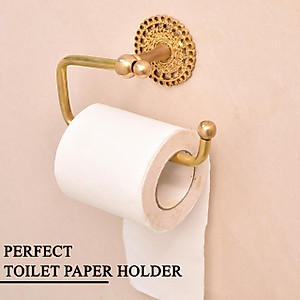 IndianShelf Boho Antique Brass Toilet Paper Holder - Gold Toilet Paper Holder- Vintage Kitchen Paper Holder - Bathroom Tissue Roll Holder - Mounted Toilet Paper Holder - Bathroom Accessories- Floral