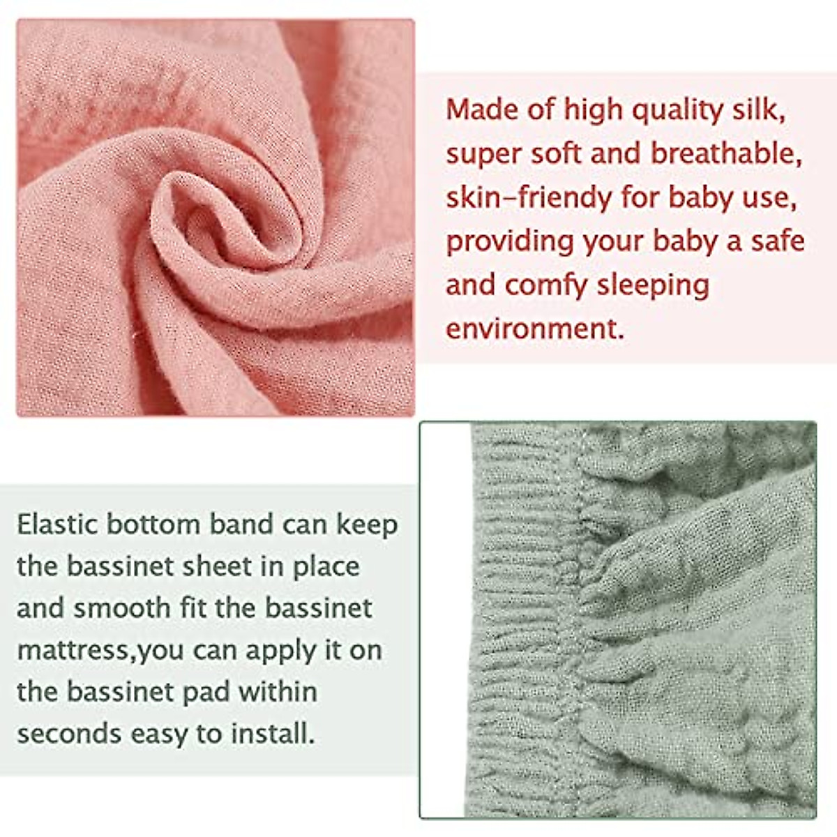 Mixweer 2 Pieces Bassinet Sheet for Boys and Girls Cotton Fitted Sheet Unisex Bassinet Mattress Sheets for Bassinets Baby Cradle Moses Basket Oval Rectangle Pad (Green, Pink,Muslin Cotton)