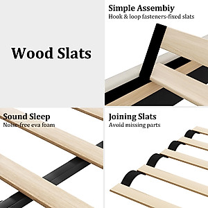 CXVX Full Size Platform Bed Frame with Upholstered Velvet Button Tufted Headboard, Mattress Foundation with Wooden Slat Support, No Box Spring Needed, Easy Assembly, Noise Free, Black