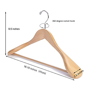 Nature Smile Wooden Suit Coat Hangers 16 inch Wood Jacket Outerwear Shirt Hangers Anti Slip Bar with Screw 6 Pack (Natural)