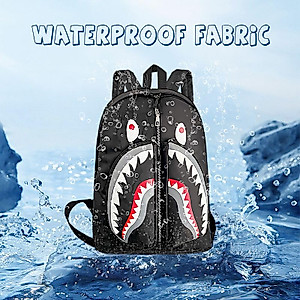 YAWOUM Anime Backpack School Backpacks Shark Waterproof Travel Daypack For Teens Boys Girls Outdoors Casual Backpack,15.7inch, Black