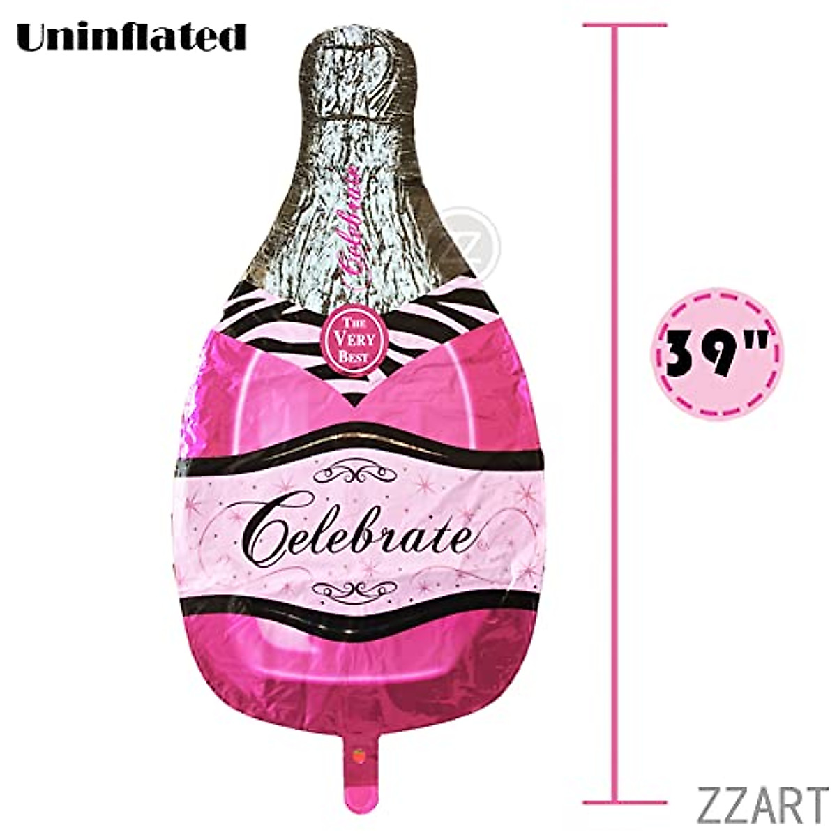 2 Pcs Happy Birthday Champagne Bottle and Goblet Wine Glass Large Mylar Foil Balloons 36in, Pink pop Decoration for Party, ceremony, camping, Anniversary Graduation（Z14）