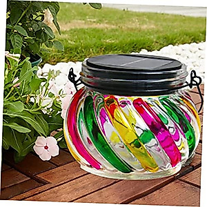 OSALADI Lamp Night Garden Party Lantern Lights Jar Light Lanterns Landscape Glass Yard LED Decor Table Porch Mosaic Solar Patio Colourful Hanging Fairy Outdoor Mason for Decorations Lawn