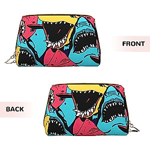 Womens Cosmetic Bag Compatible With Cool Funny Ocean Sea Sharks, Makeup Bag Pouch, Luxury Portable Coin Purse Travel Bags Case, Lightweight Pencil Pen Organizer, Water Resistant Bag with Zipper