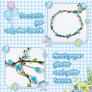 Chunful Elephant Theme Baby Shower Sash Mom to Be Sash and Dad to Be Pin Flower Crown for Gender Reveals Party Baby Shower Party Favors Decorations for Boys and Girls Pregnancy Props Gift (Blue)