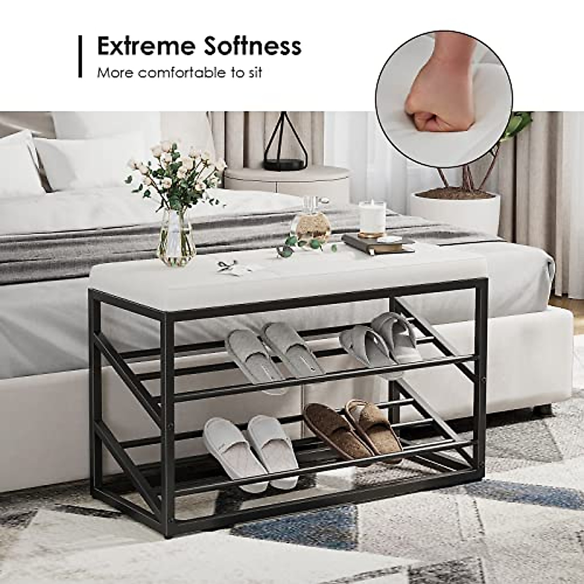 Entryway Bench with Shoe Storage for Living Room Shoe Rack Bench,Shoe Bench Entryway with Cushion,Adjustable-Height Shoe Bench with Storage,Storage Bench Entryway Shoe Rack Bench Featuring Coat Rack