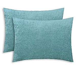 CaliTime Pack of 2 Cozy Standard Pillow Shams Cases for Bed Bedding Decoration Solid Dyed Soft Chenille 20 X 26 Inches Teal