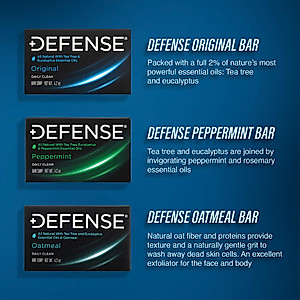 Defense Soap All Natural Tea Tree Bar Soap, 3 Bar Variety Pack - Original, Peppermint, Oatmeal