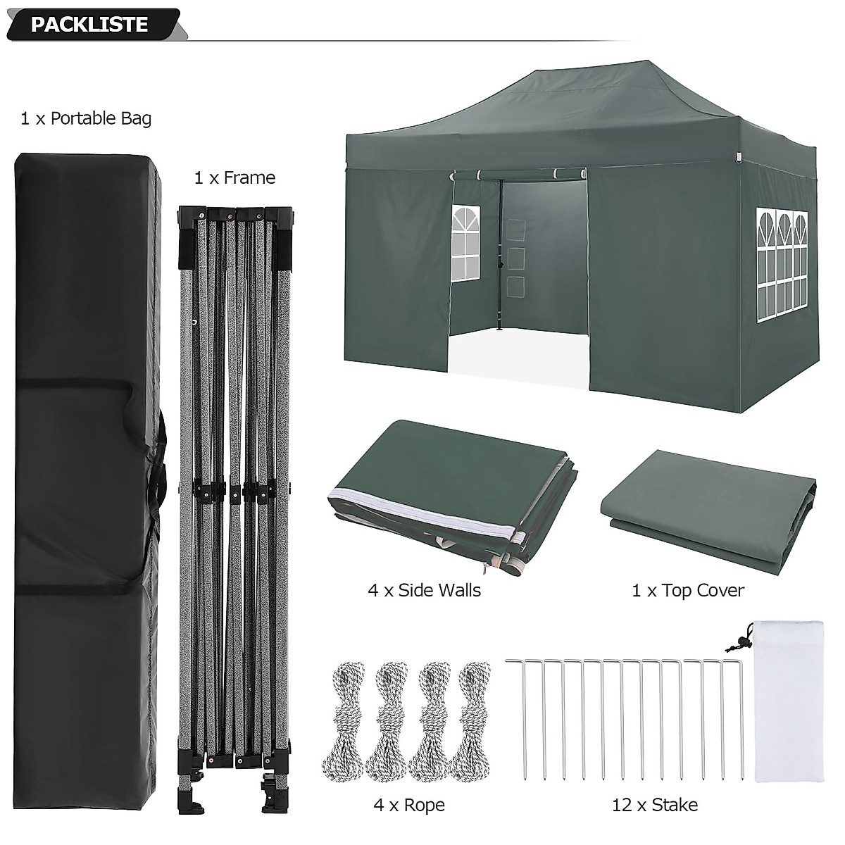 COBIZI 10x15 Pop up Canopy Gazebo 3.0, Easy up Heavy Duty Canopy with 4 Removable Sidewalls, High Stability, All Weather Sunshade 100% Waterproof Outdoor Canopy Tents, Gray