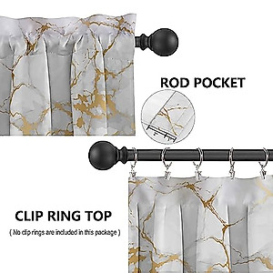 ULQUISNCE Marble Luxury Gold Tier and Swag Window Curtain Set, 3Pcs Kitchen Curtain Marble Art Valance Set White Rod Pocket Curtain for Kitchen Window Modern Unique Patterns