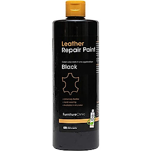 Furniture Clinic Leather Repair Paint & Dye | 2-in-1 Seal and Color | Use on Faded, Worn, and Scratched Car Seats, Clothing | Quick and Easy Leather Restorer for Furniture (Midnight Black, 50ml/1.6oz)