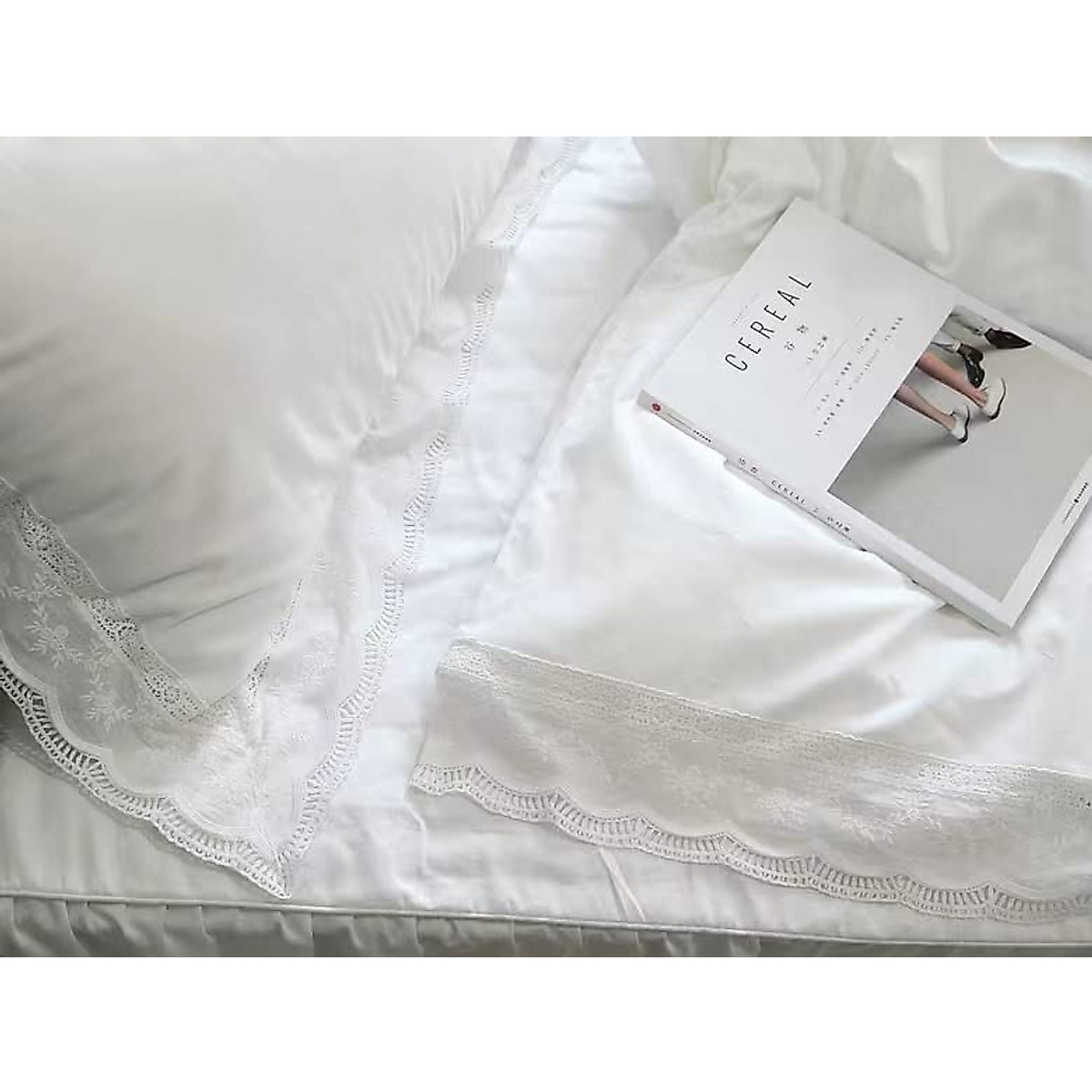 White Queen Lace Duvet Cover Egypt Cotton Quilt Cover 90x90 Inch 1 Pieces Solid