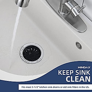 2 Packs Kitchen Sink Strainer Black WINDALY Sink Drain Strainer and Stopper Replacement with Anti-Clog Rubber, Stainless Steel Sink Stopper for Universal 3-1/2 Inch Kitchen Drains